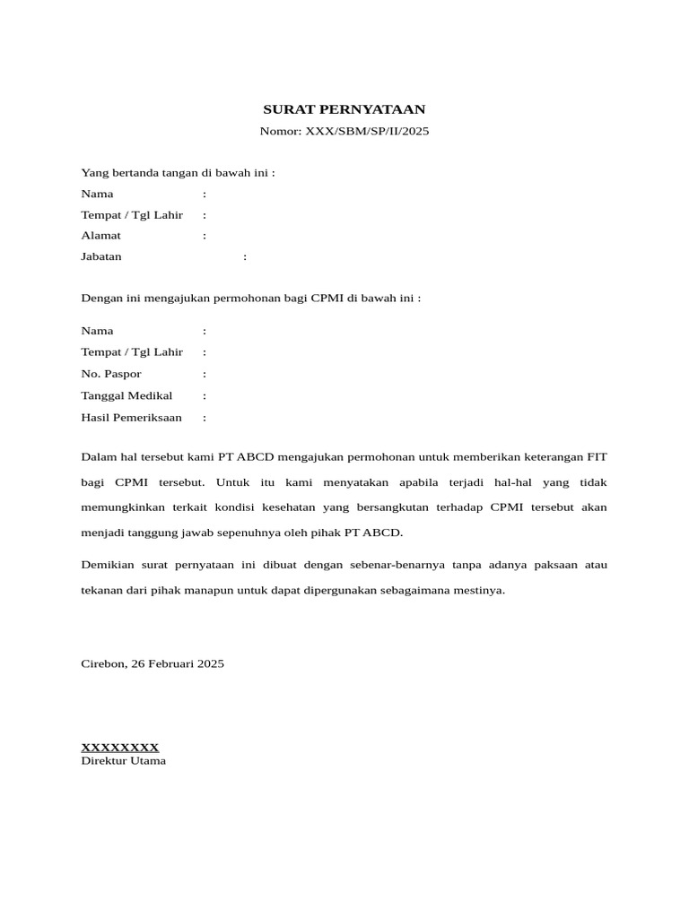 Surat Pernyataan Pt | PDF