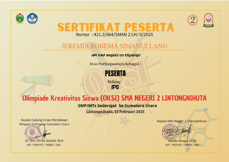 Sertif Jeremia Robema Simanullang | PDF