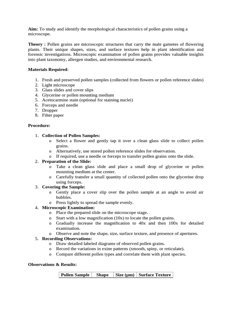 Microscopic Examination of Pollen Grains | PDF | Pollen | Microscope
