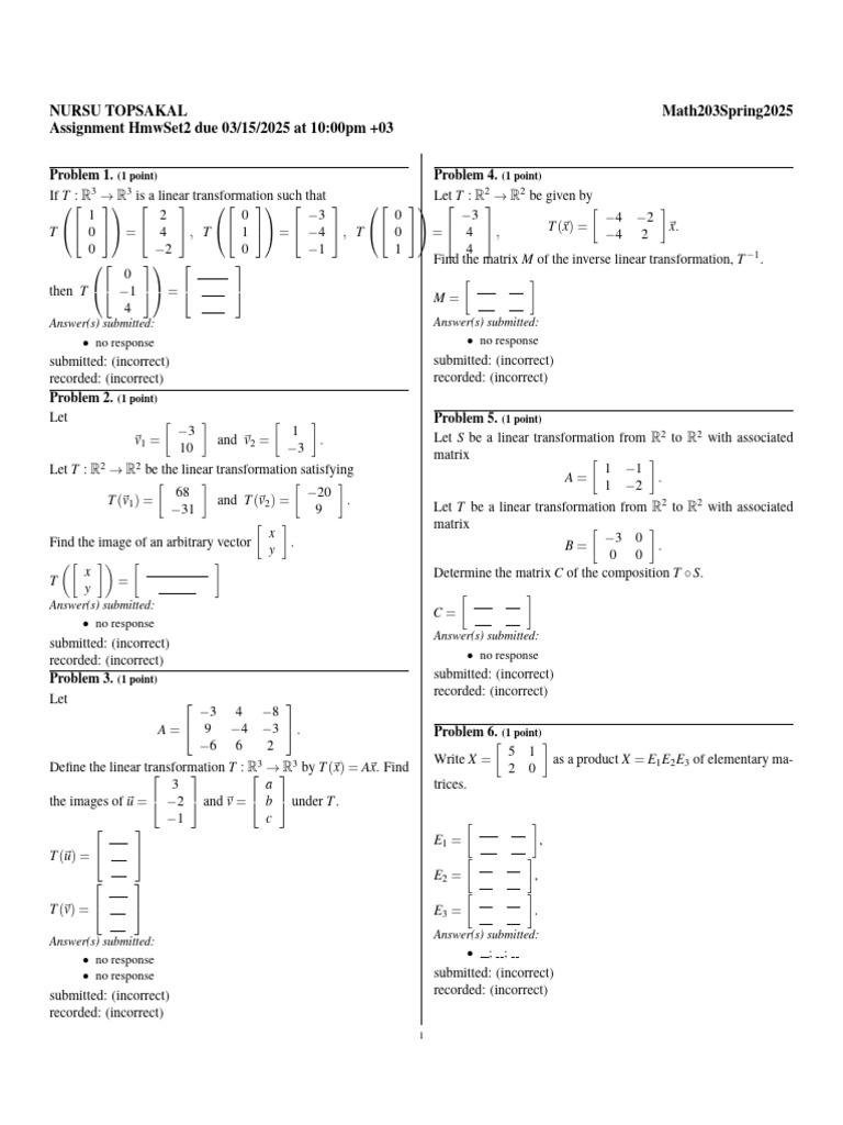 Math203Spring2025 2211021013 HmwSet2 | PDF | Linear Map | Applied Mathematics
