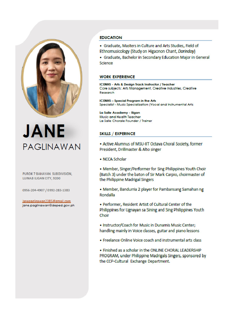 Bionote Jane Paglinawan | PDF