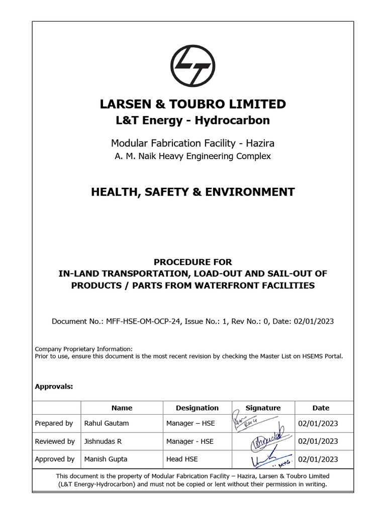 24-MFF-HSE-OM-OCP-24 PROCEDURE FOR IN-LAND TRANSPORTATION,LOAD-OUT AND ...