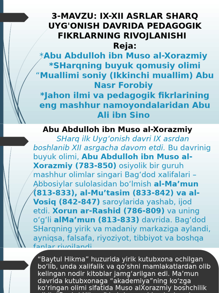 Ix-Xii Asrlar Sharq Uyg'onish Davrida Pedagogik Fikrlarning ...