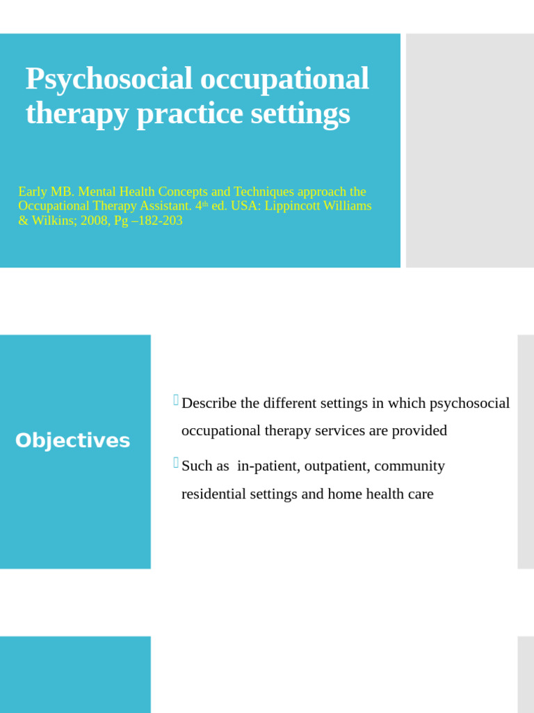 Psychosocial Occupational Therapy Practice Settings | PDF | Psychiatry ...