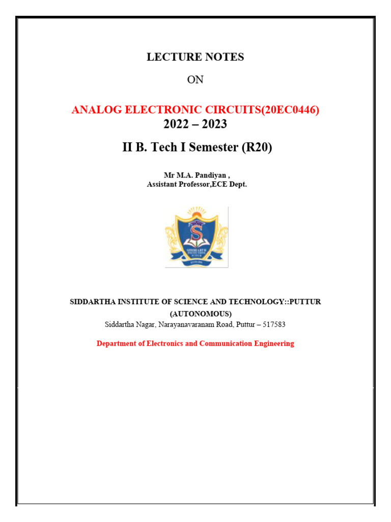 AEC 5: Analog Electronic Circuits | PDF | Electronic Oscillator | Amplifier