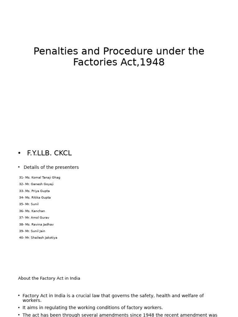 Penalties and Procedure Under The Factories Act | PDF | Fine (Penalty ...