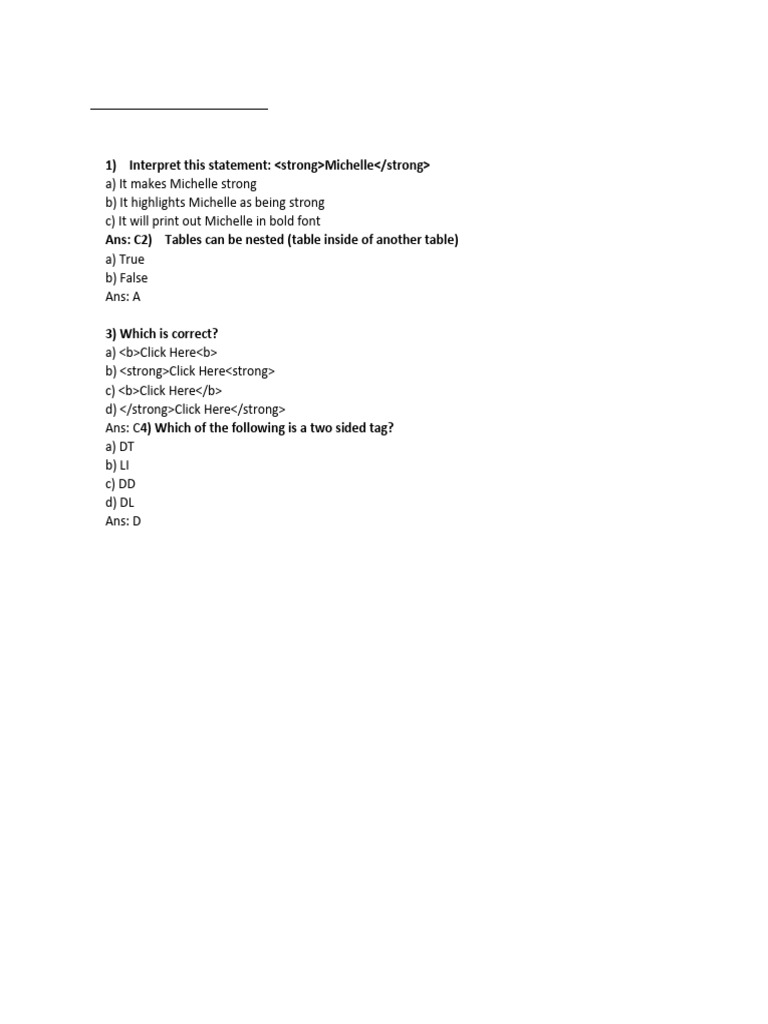 Web Design Questions and Answers | PDF | Html Element | Html