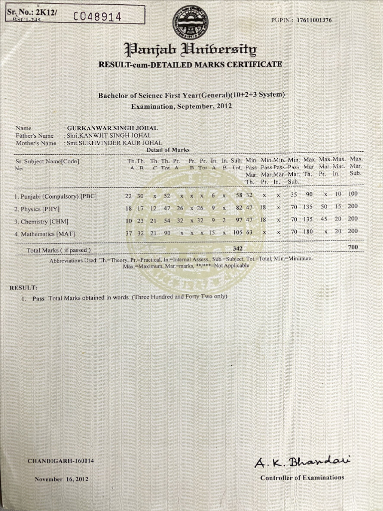 BSC (Non-Med) Marksheets | PDF