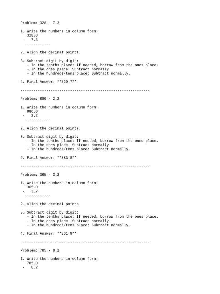 Subtraction Homework Solutions | PDF | Arithmetic | Numbers