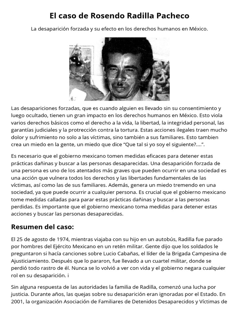 El Caso de Rosendo Radilla Pacheco | PDF | Violación | Derechos humanos