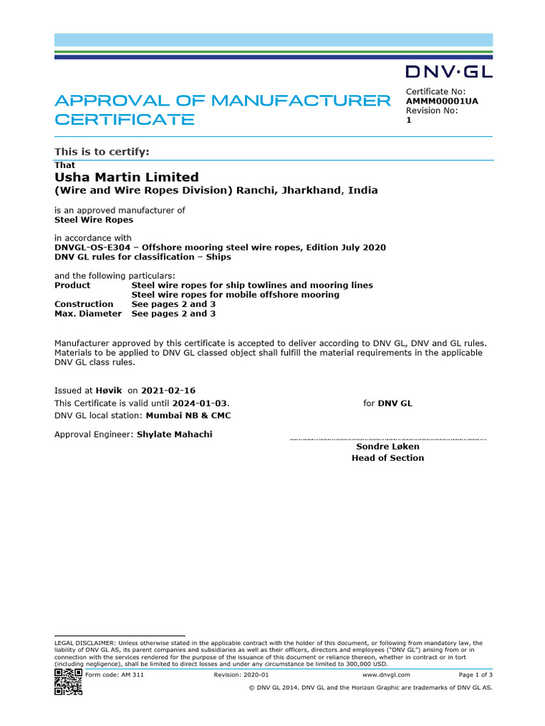 DNV Certificate | PDF | Rope | Private Law