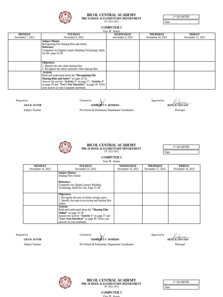 Lesson Plan Computer 5 | PDF | Learning | Communication