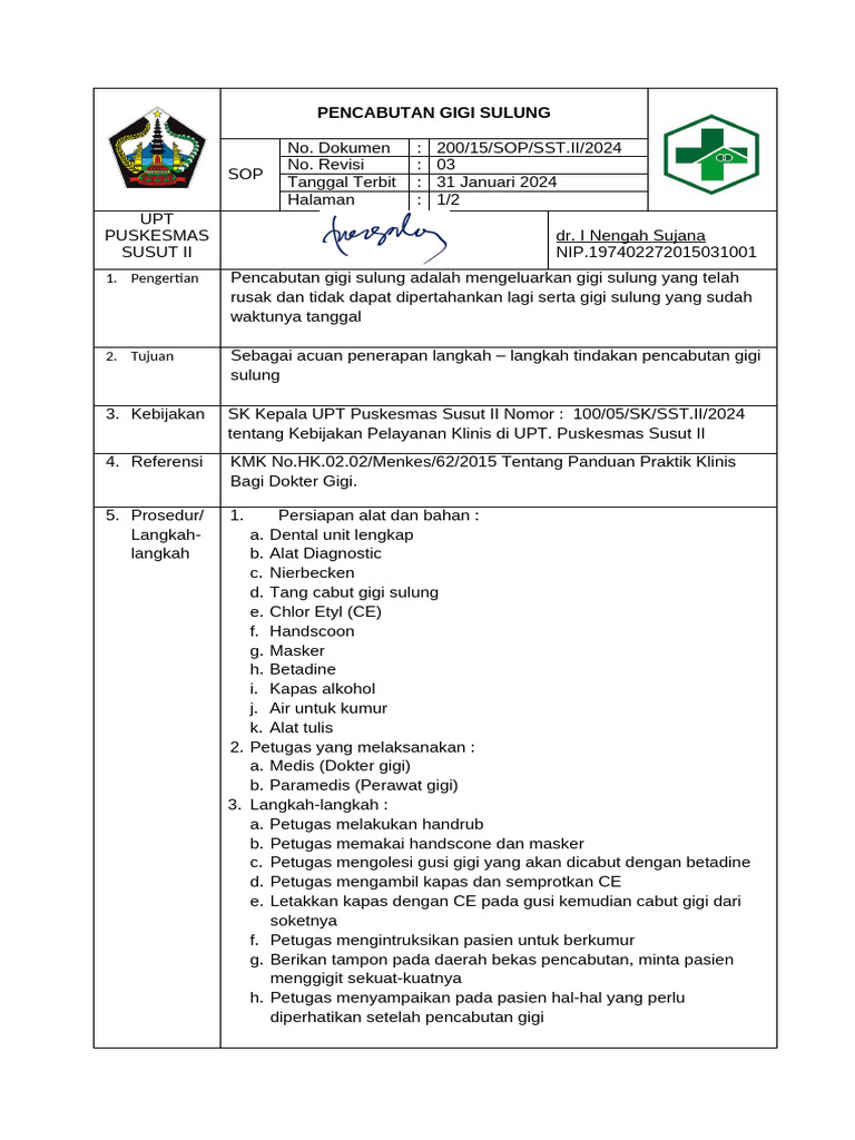 Spo Pencabutan Gigi Sulung | PDF