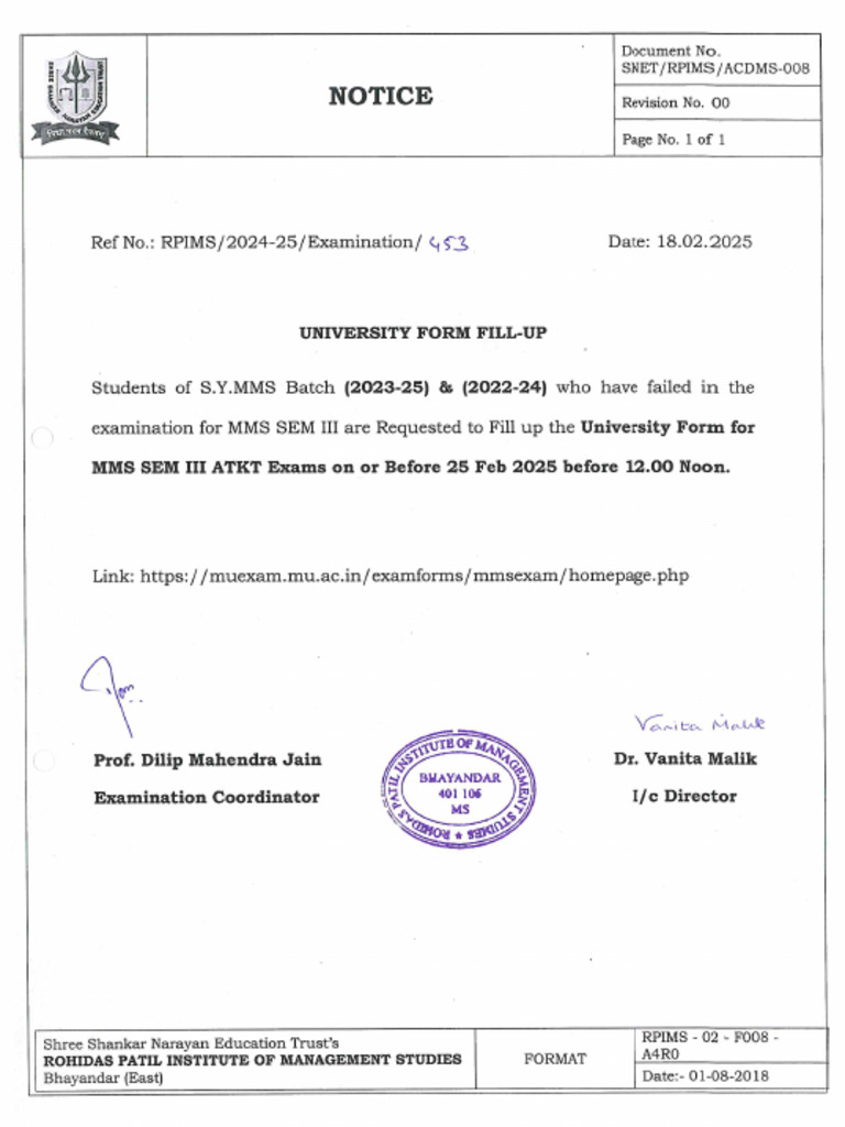 Atkt Form Fill Up | PDF