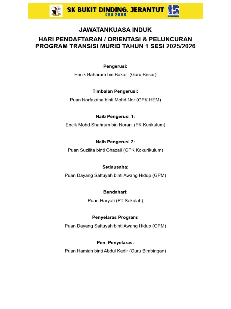 Ajk Induk - Ajk Pelaksana Hari Pendaftaran-Orientasi-peluncuran Program ...