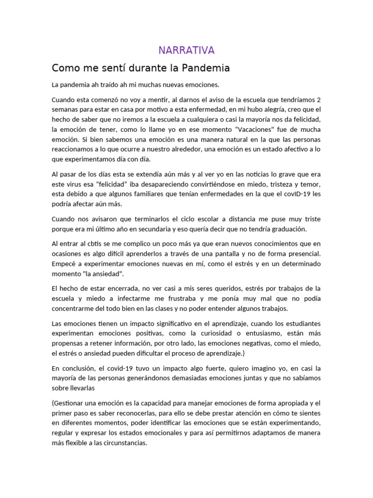 Narrativa Mstra. Olga | PDF | Las emociones | Ansiedad