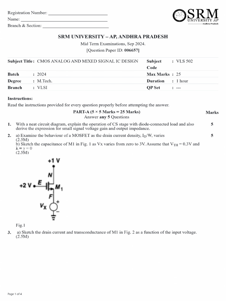 Seas Ece Vls 502 Cmos Analog and Mixed Signal Ic Design | PDF