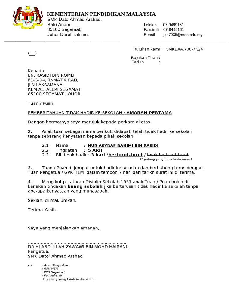 5 ARIF - Amaran PERTAMA Asraf | PDF