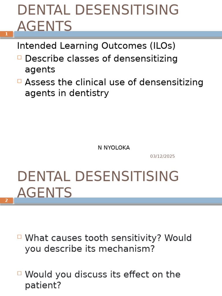 Dental Desensitizing Agents Overview | PDF | Dentin | Dentistry Branches