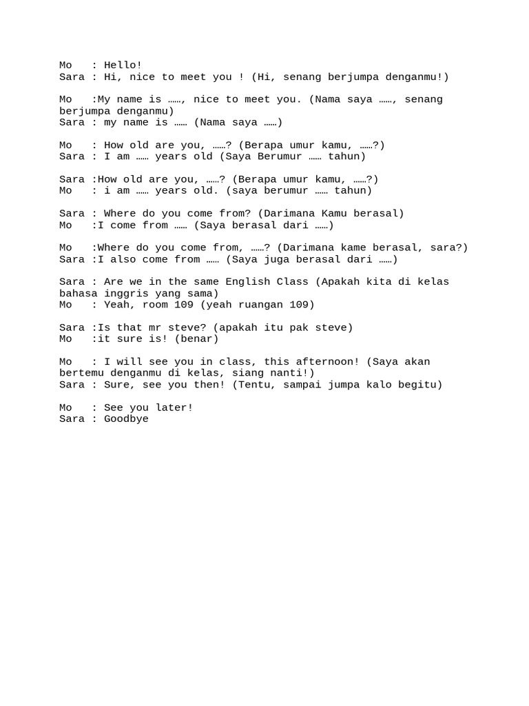 Latihan Greeting Dialogs | PDF