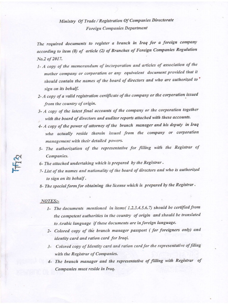 The Required Documents To Register A Branch in Iraq For Foreign Company ...