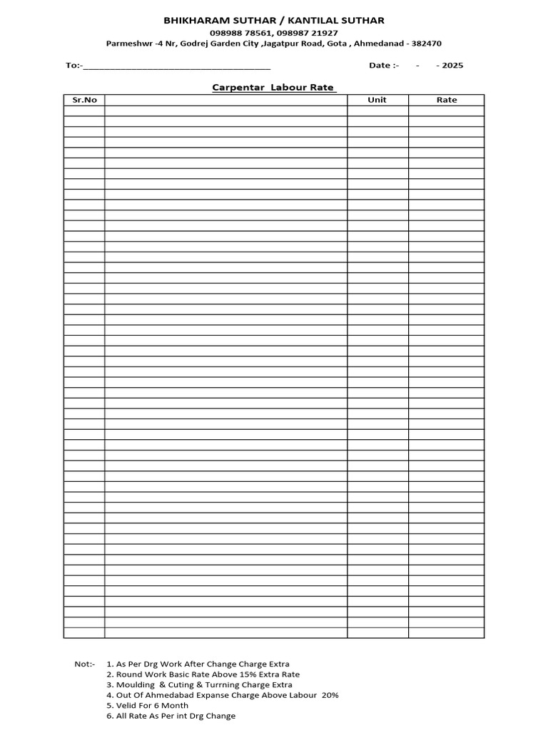 Carpenter Labour Rate List 2025 | PDF | Building Engineering ...