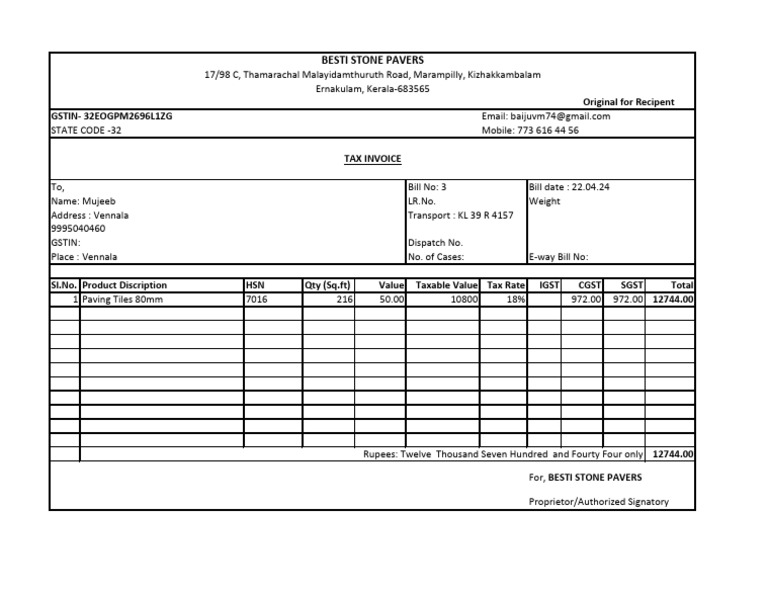 GST Invoice for Paving Tiles Purchase | PDF