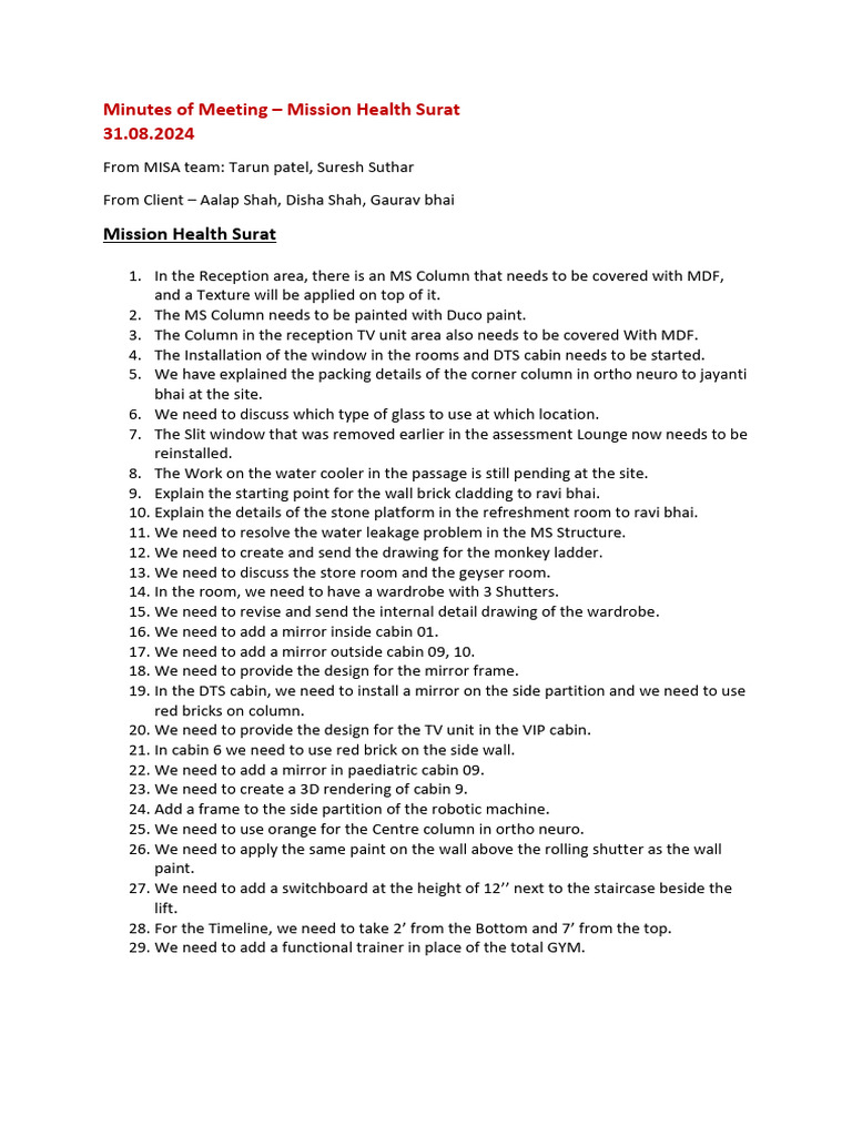 MOM _ Mission Health Surat 31.08.2024 | PDF