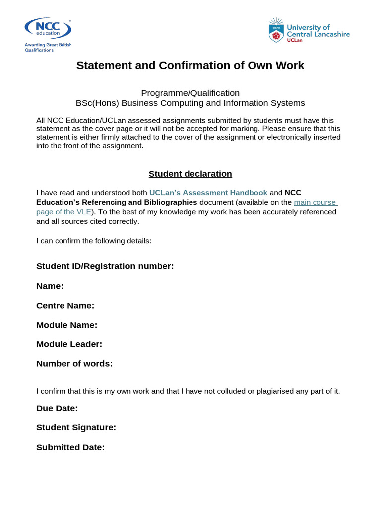 Assignment Submission Declaration Form | PDF