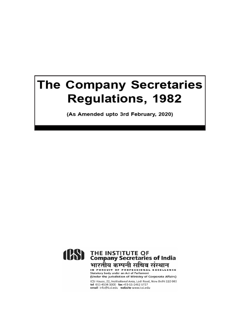 The Company Secretaries Regulations, 1982 | PDF | Fee