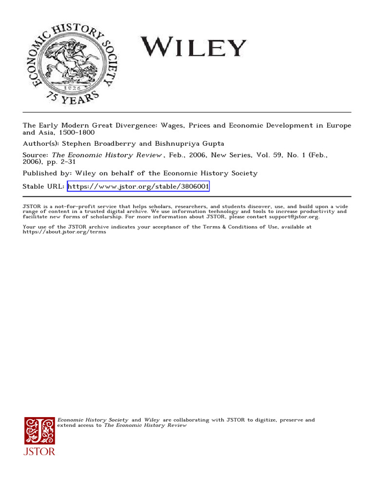 Early Modern Great Divergence Analysis | PDF | Labour Economics ...