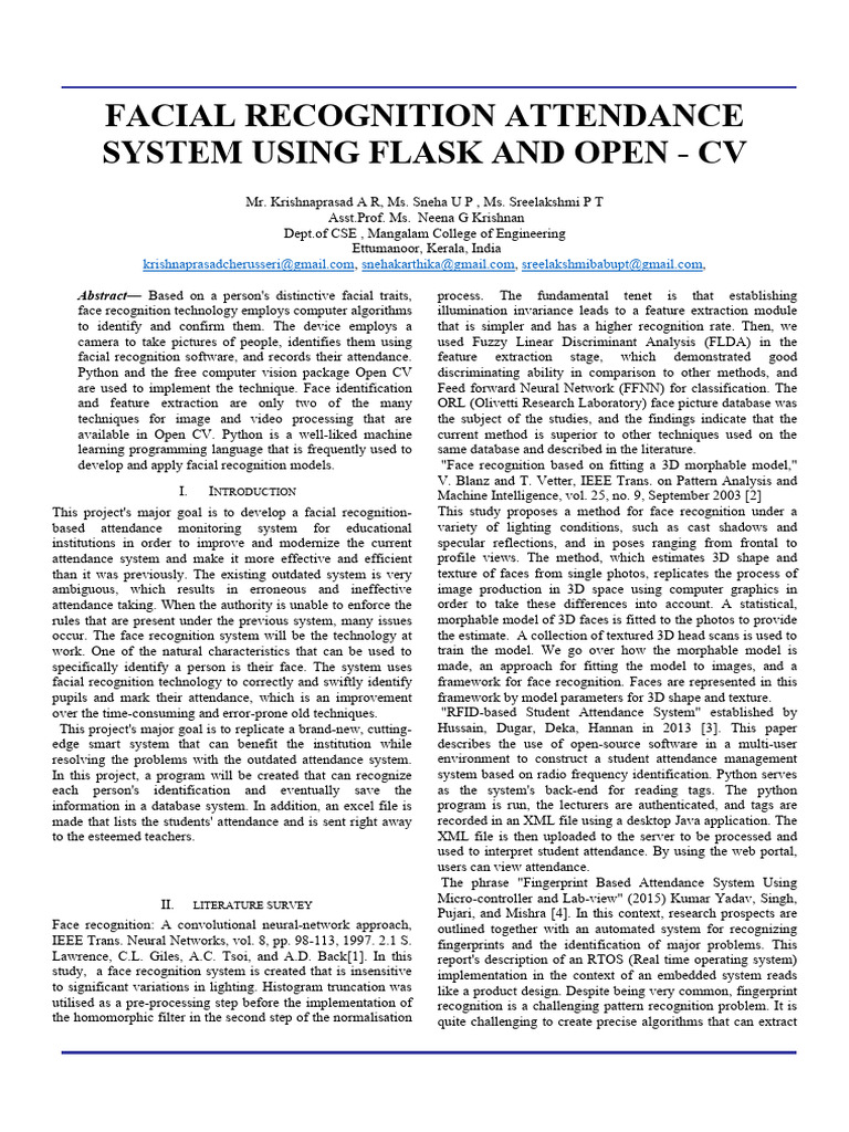 Facial Recognition Attendance System Using Flask and Open CV ICCIDT2K23 224 | PDF | Html | World ...