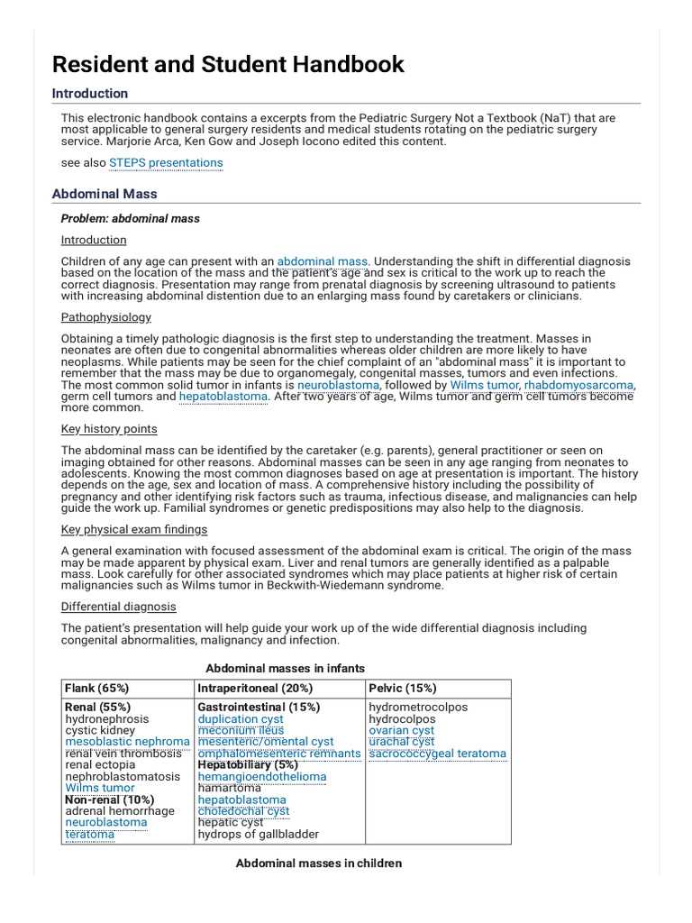 Resident and Student Handbook - PedSurg Resource | PDF | Ovarian Cancer ...