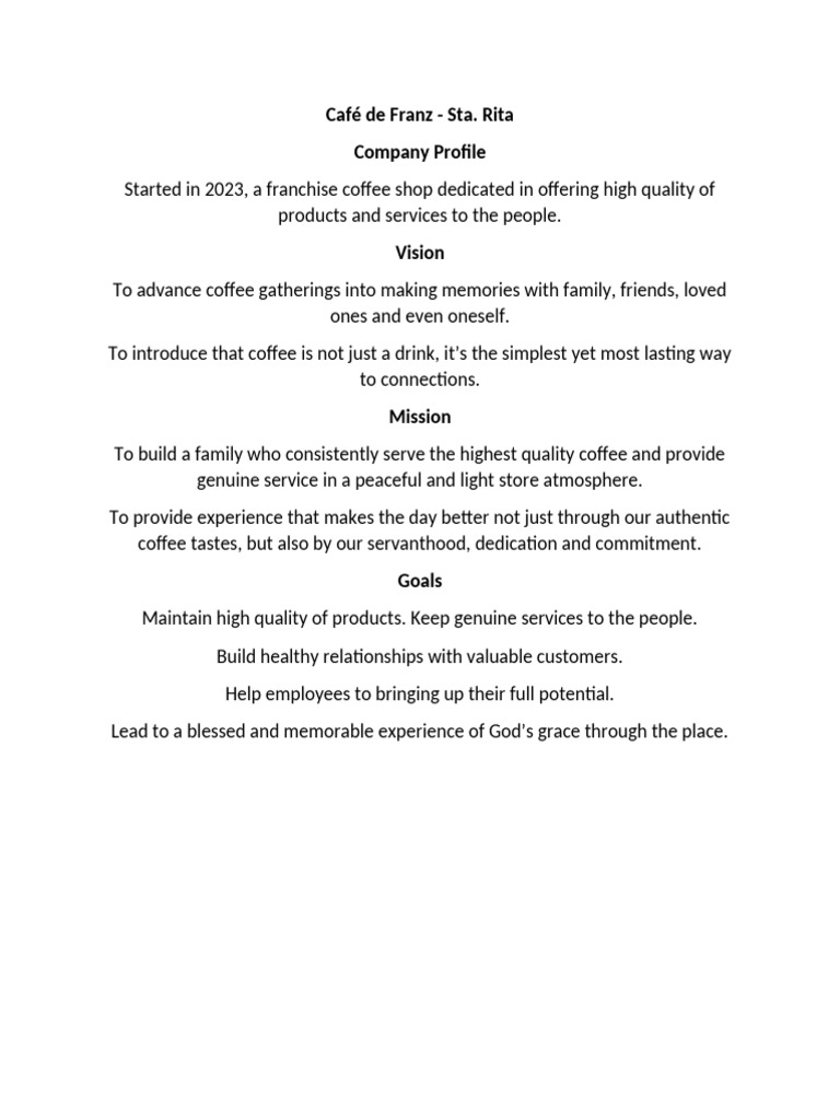 Café de Franz Vision Mission | PDF