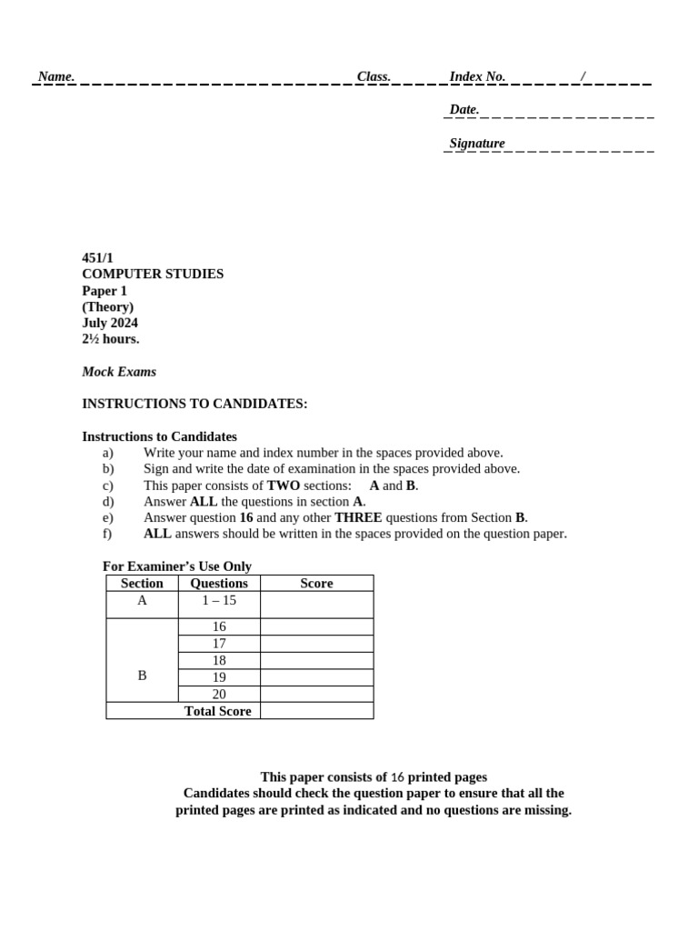 Computer Studies pp1 - 1727723782 | PDF | Digital Camera | Camera