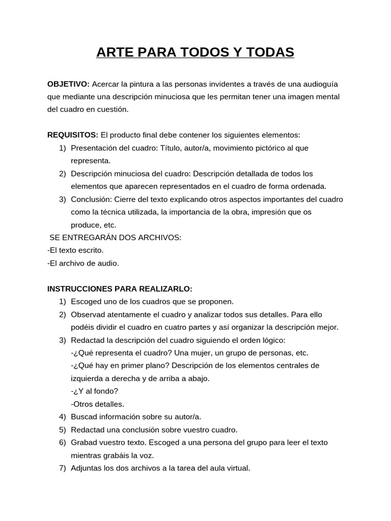 Descripción de Cuadro para Invidentes | PDF