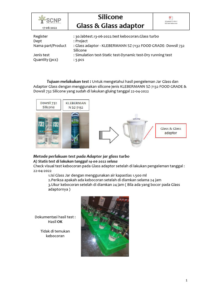30.Labtest.13!06!2022.Test Kebocoran - Glass Turbo | PDF