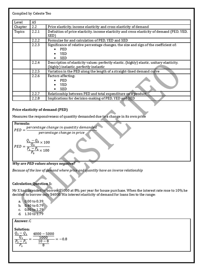 2.2 2.3 PED YED XED PES (1) Economics As | PDF | Price Elasticity Of ...