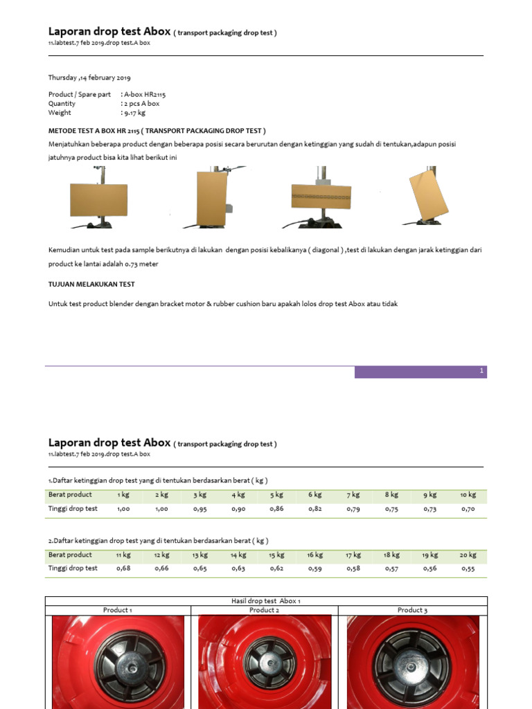 011.labtest.7 Feb 2019.drop Test.a Box | PDF