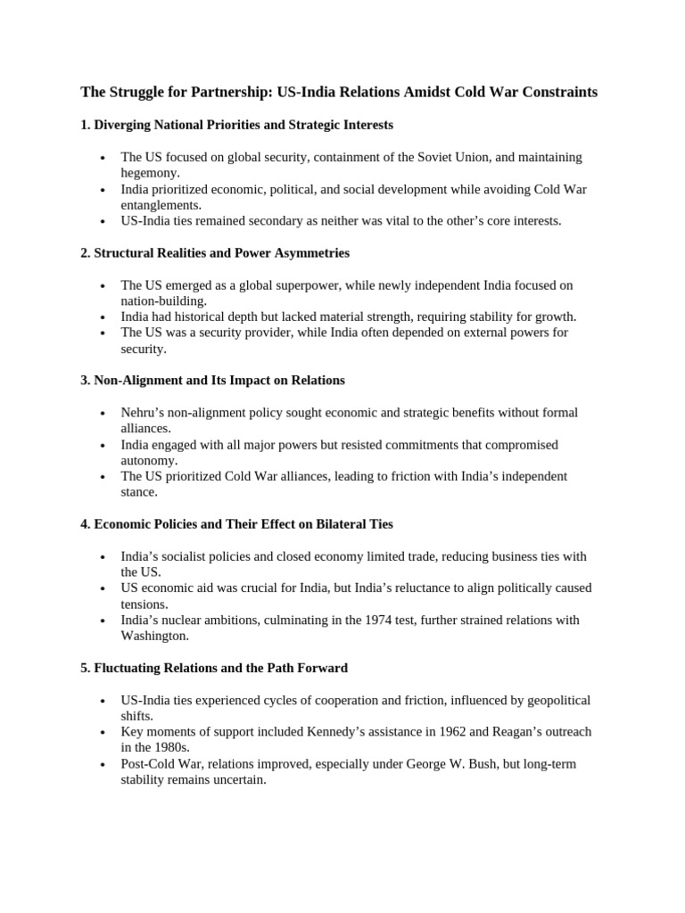 US-India Relations: Cold War to Cooperation | PDF | The United States ...