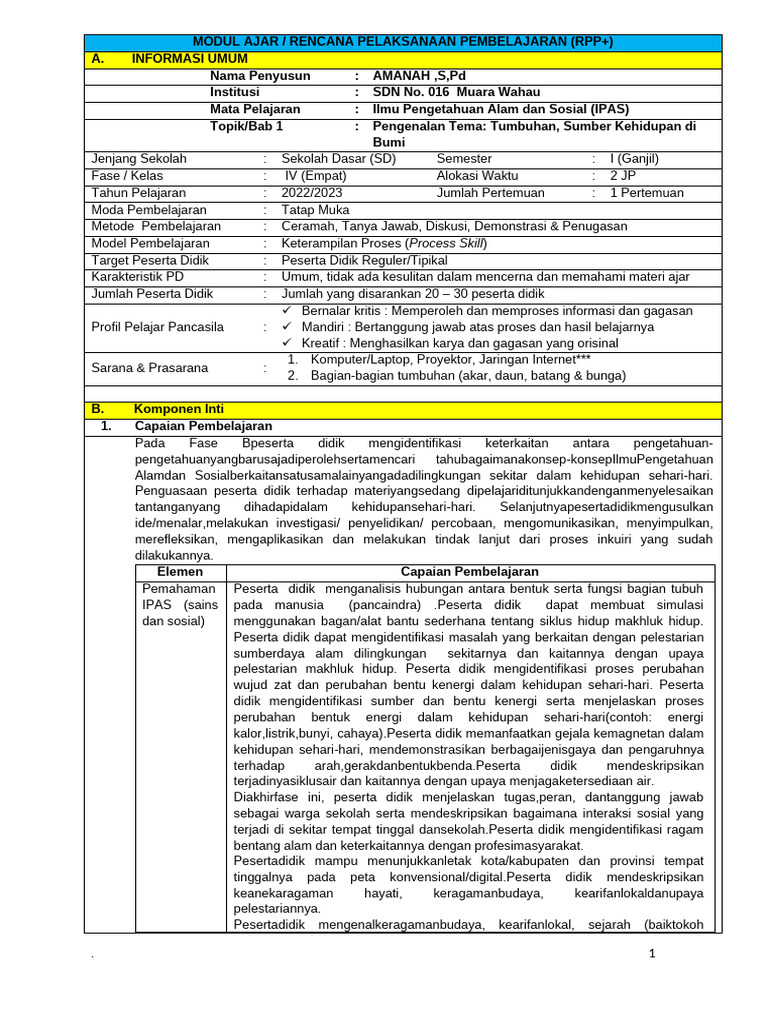 02. Rpp Ipas Kls IV Sms 1 | PDF