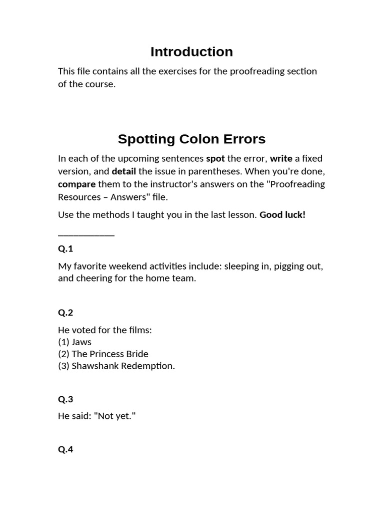 Proofreading Resources - Questions | PDF | Chair | Comma