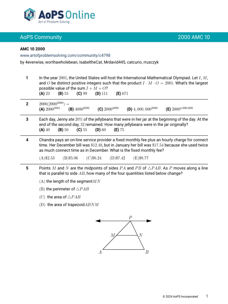 AMC 10 PYQ's | PDF | Mathematics | Elementary Mathematics