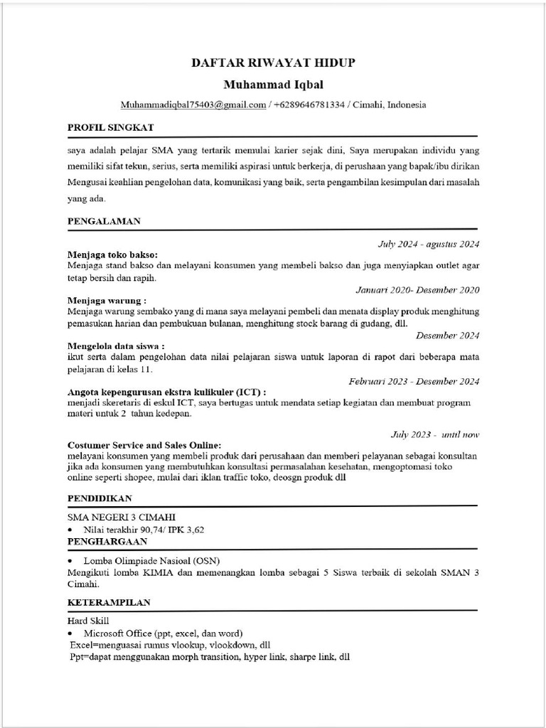 Lamaran Kerja_Staff Pegawai_Muhammad Iqbal | PDF