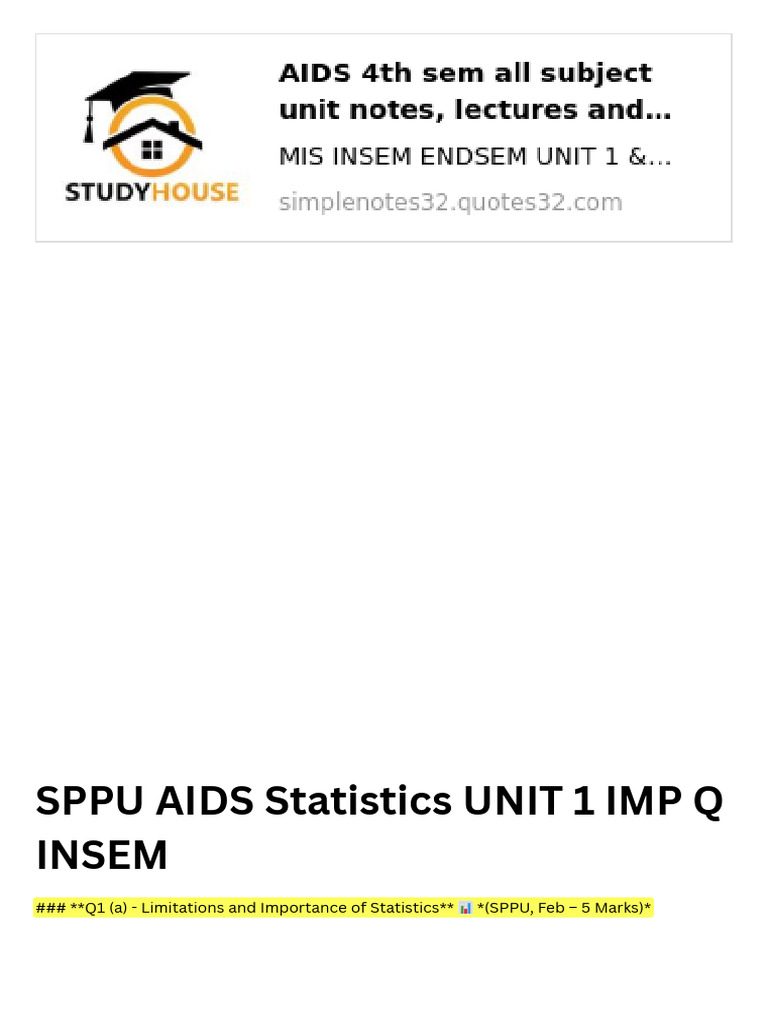 SPPU Statistics: Importance, Methods & Scope | PDF | Sampling ...