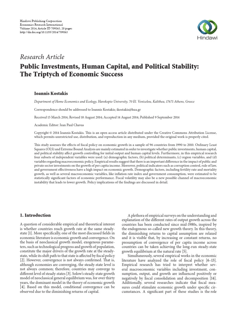 Research Article: Public Investments, Human Capital, and Political ...