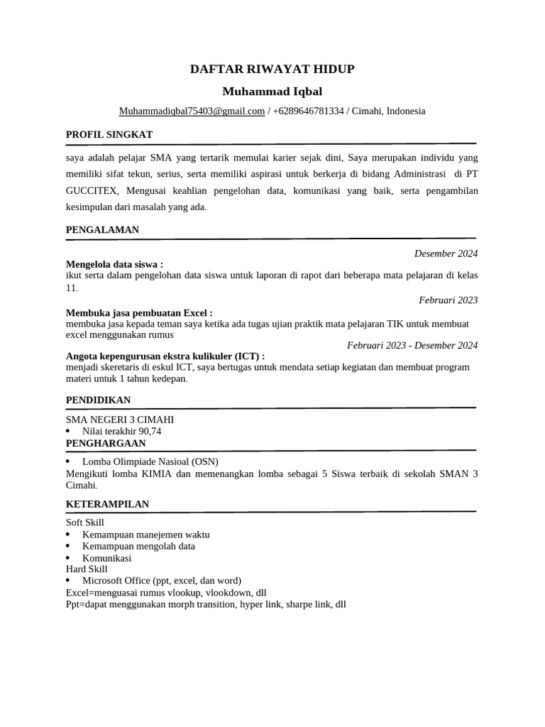 CV PT. Guccitex (Muhammad Iqbal) | PDF