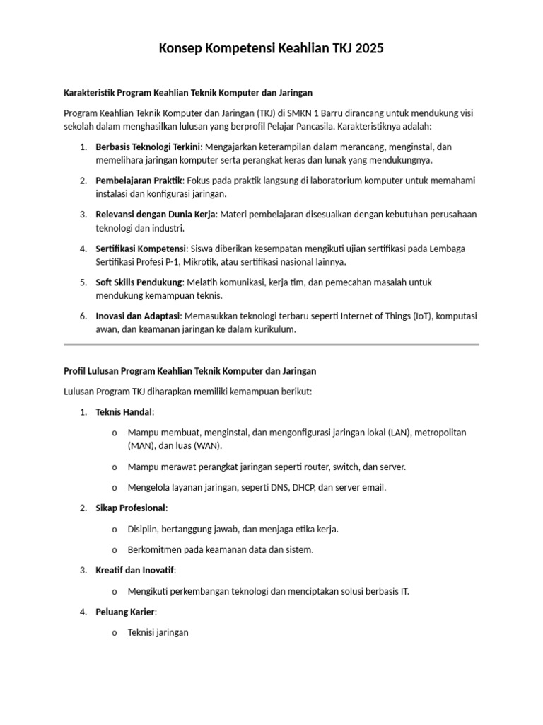 Konsep Kompetensi Keahlian TKJ 2025 | PDF