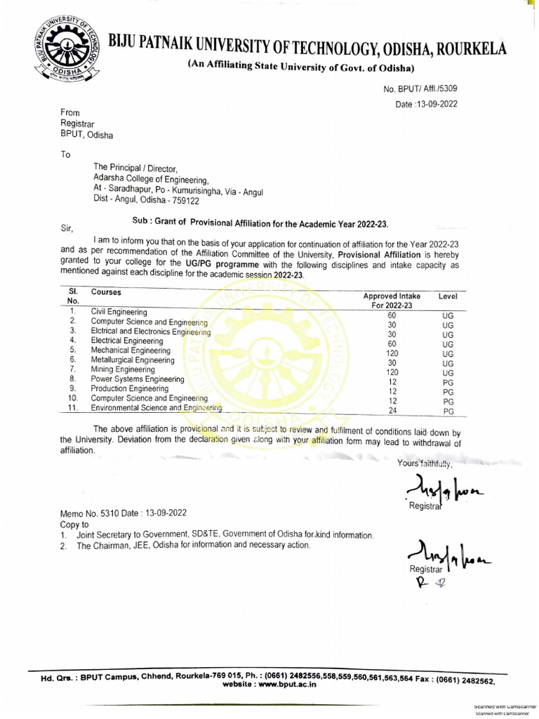 Ace Bput Affiliation Letter | PDF