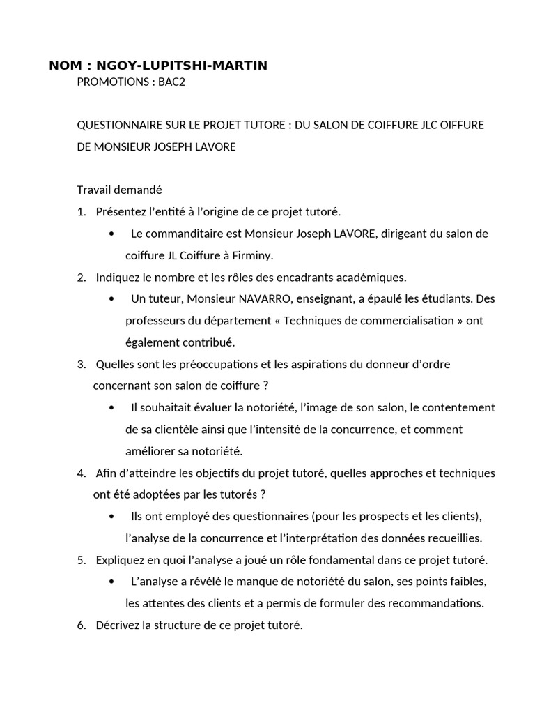 Étude de marché pour JL Coiffure | PDF | Commercialisation